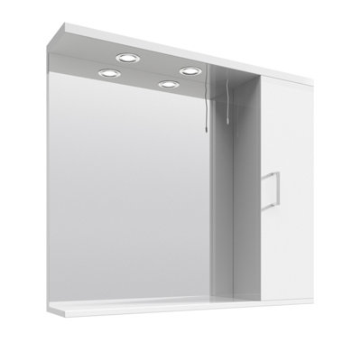 Orbit Wall Hung Mirror with 2 Lights, Shelf & Cabinet - 850mm - Gloss ...