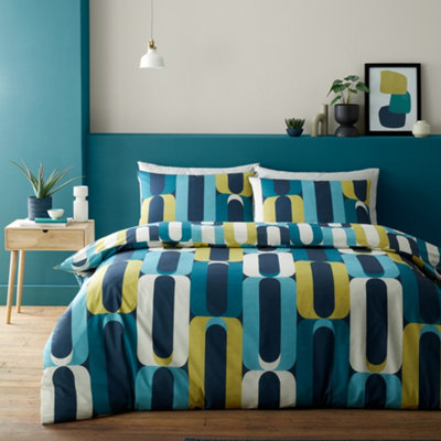 Orea Retro Inspired Easycare Blue Duvet Cover Set