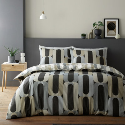 Orea Retro Inspired Easycare Charcoal Duvet Cover Set