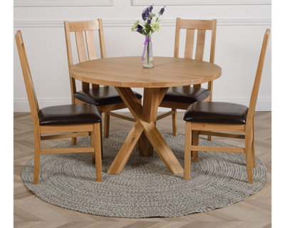 Oregon Round Oak Dining Table and 4 Chairs Dining Set with Princeton ...