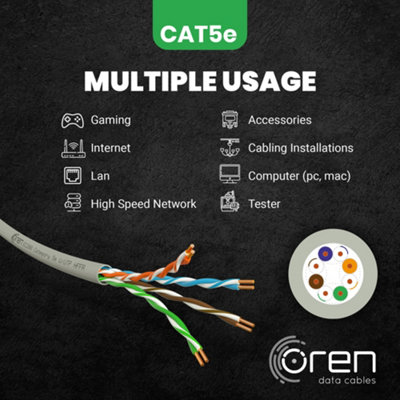 Oren CAT5e 100m Ethernet Cable - 24 AWG Pure Copper Wire - 200 MHz ...