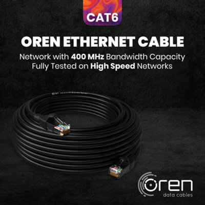 Oren CAT6 20m Outdoor Ethernet Cable LAN - Direct Burial - Patch Cord with RJ45 Connectors ...