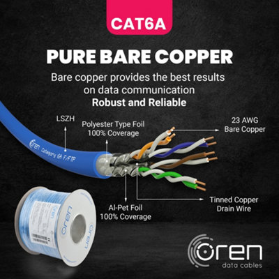 Oren CAT6A 100m Ethernet Cable - 23 AWG Pure Copper Wire - 500 MHz ...