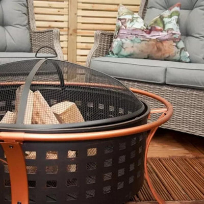Oren Fire Pit Deluxe Deep Bowl Industrial Black Copper Rim 96cm x 63cm ...