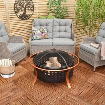 Oren Fire Pit Deluxe Deep Bowl Industrial Black Copper Rim 96cm x 63cm ...
