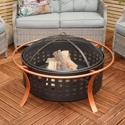 Oren Fire Pit Deluxe Deep Bowl Industrial Black Copper Rim 96cm x 63cm ...