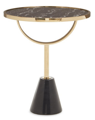 Oria Black Glass Black Marble Base Side Table
