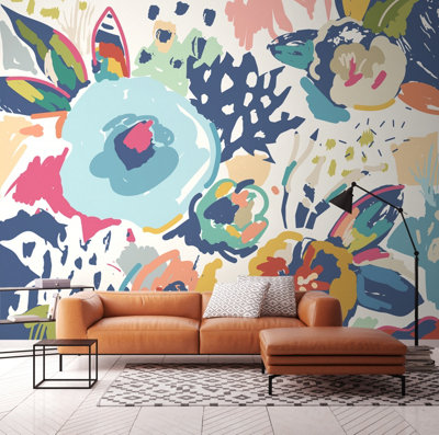 Origin Murals Abstract Floral Navy Blue Matt Smooth Paste the Wall ...