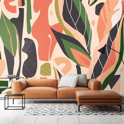 Origin Murals Abstract Leaf Orange Shapes Matt Smooth Paste the Wall ...