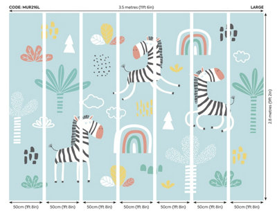 Origin Murals Children's Dancing Zebras Blue Matt Smooth Paste the Wall ...