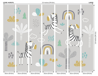 Origin Murals Children's Dancing Zebras Grey Matt Smooth Paste the Wall ...