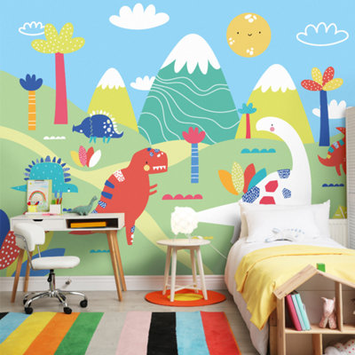 Origin Murals Children's Dinosaur Land Green Red Matt Smooth Paste the ...