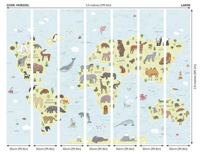 Origin Murals Children's World Map Blue Matt Smooth Paste the Wall ...