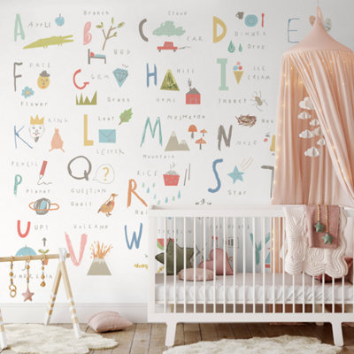 Origin Murals Childrens Alphabet Illustrations Multi Pastel Matt Smooth ...