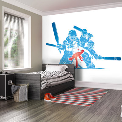Origin Murals Cricket Players Blue Paste the Wall Mural 350cm wide x ...
