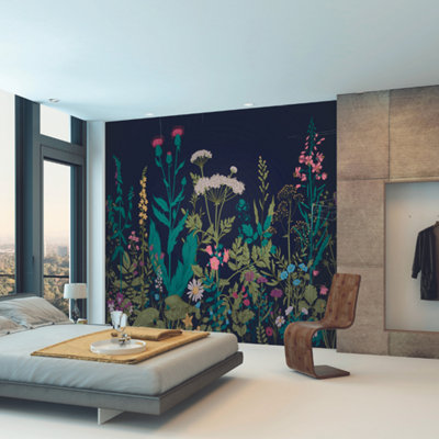Origin Murals Dark Blue Floral Botanical Matt Smooth Paste the Wall ...