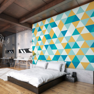 Origin Murals Geometric Green & Mustard Triangle Matt Smooth Paste the ...