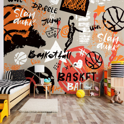 Origin Murals Graffiti Basketball Orange Paste the Wall Mural 350cm ...