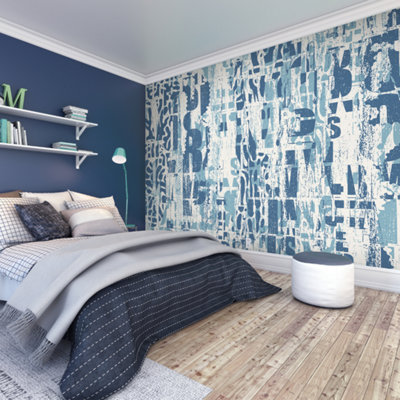 Origin Murals Letterpress Graffiti - Denim Blue Matt Smooth Paste the ...