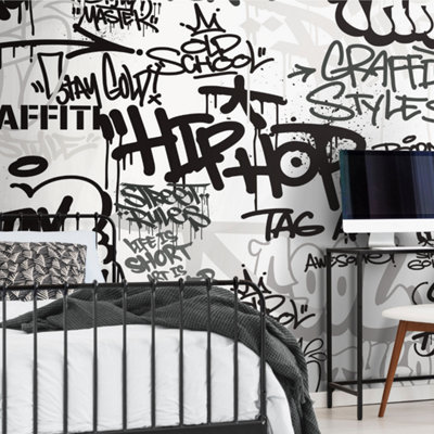 Origin Murals Mono Graffiti - Black and White Matt Smooth Paste the ...