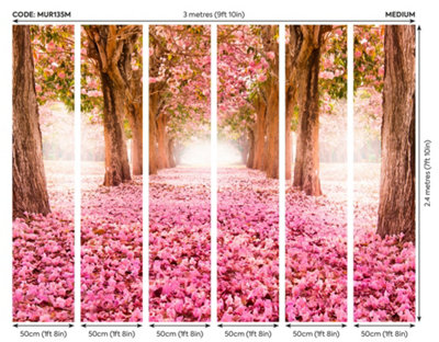Origin Murals Pink Blossom Flowers Pathway of Trees Matt Smooth Paste ...