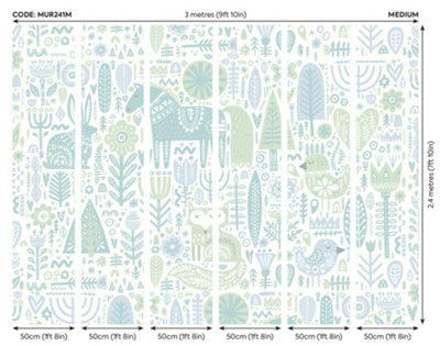 Origin Murals Scandi Forest Animals Blue Matt Smooth Paste the Wall ...