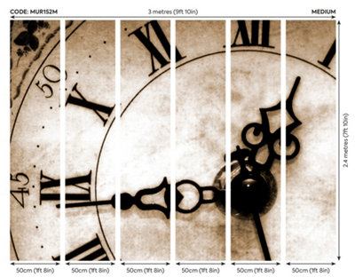 Origin Murals Sepia Clock Face Matt Smooth Paste the Wall Mural 300cm ...