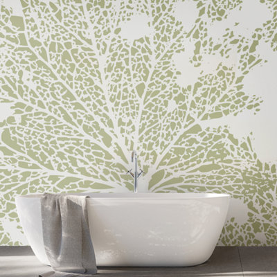 Origin Murals Skeleton Leaf - Sage Green Matt Smooth Paste the Wall ...