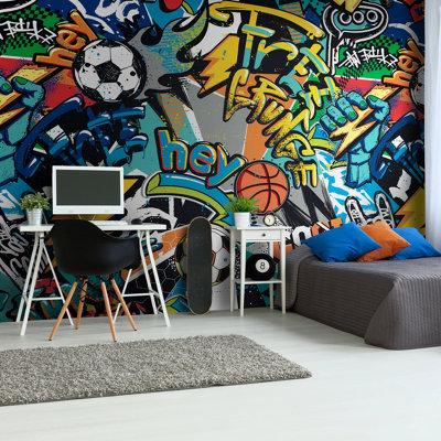 Origin Murals Sports Graffiti Blue Paste the Wall Mural 300cm wide x ...