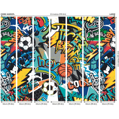 Origin Murals Sports Graffiti Blue Paste the Wall Mural 350cm wide x ...