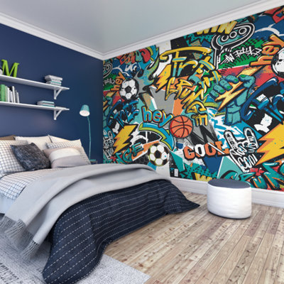 Origin Murals Sports Graffiti Multi Paste the Wall Mural 350cm wide x ...