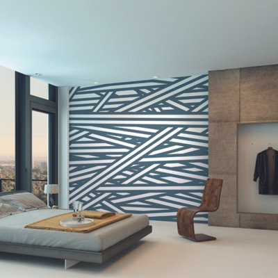 Origin Murals Striped Criss Cross Pattern Blue Matt Smooth Paste the ...