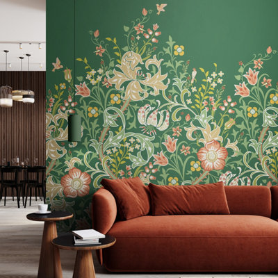Origin Murals Trailing Lily - Forest Green Matt Smooth Paste the Wall ...