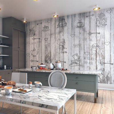 Origin Murals Vintage Wood Grey Matt Smooth Paste the Wall Mural 300cm ...