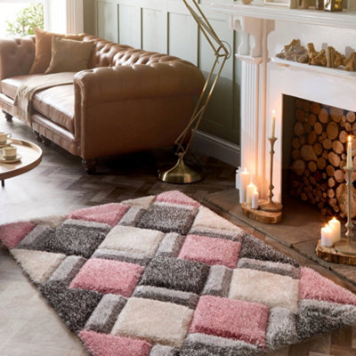 Origins 3D Geo Shaggy Rug Blush 60 X 110 | DIY at B&Q