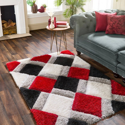 Origins 3D Geo Shaggy Rug Red 80 X 150