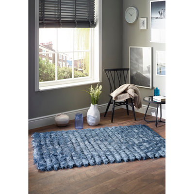 Origins Carved Glamour Steel Blue Rug 120 X 170 | DIY at B&Q