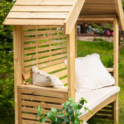 Orio Wooden Garden Arbour with bench, half trellis h205x161x62 cm