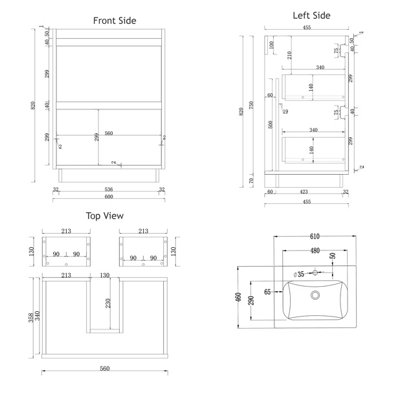 Orion 600mm Matte White 2 Drawer Floor Standing Vanity Unit with Stone ...