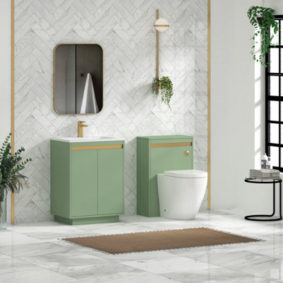 Orion 600mm Mint Green 2 Door Floor Standing Vanity Unit with Stone ...