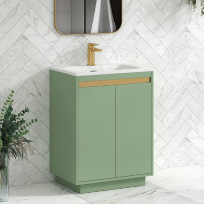 Orion 600mm Mint Green 2 Door Floor Standing Vanity Unit with Stone ...