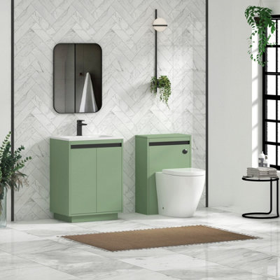 Orion 600mm Mint Sage 2 Door Floor Standing Vanity Unit with Stone ...