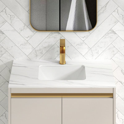 Orion 800mm Beige 2 Door Floor Standing Vanity Unit with Carrara White ...