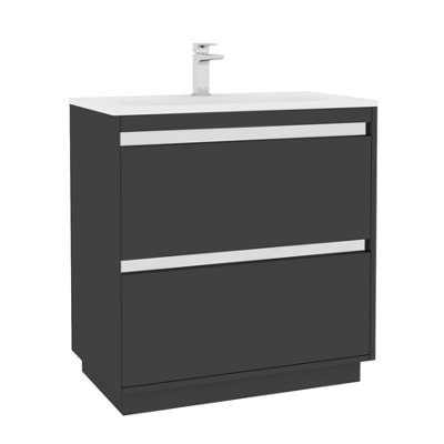 Orion 800mm Jet Black 2 Drawer Freestanding Vanity Unit with Undrilled ...