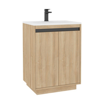 Orion 800mm Jet Black 2 Drawer Freestanding Vanity Unit with Undrilled ...