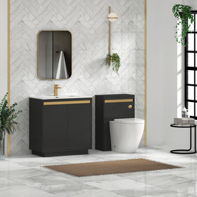 Orion 800mm Matt Obsidian Black 2 Door Floor Standing Vanity Unit with ...