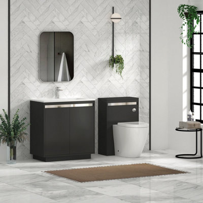 Orion 800mm Matt Obsidian Black 2 Door Freestanding Vanity Unit with ...