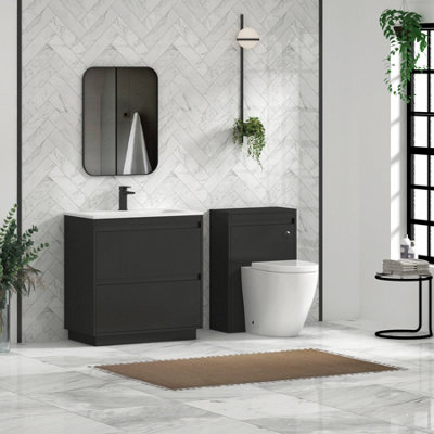 Orion 800mm Matt Obsidian Black 2 Drawer Floor Standing Vanity Unit ...
