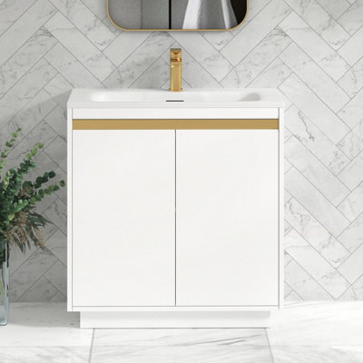 Orion 800mm Matte White 2 Door Floor Standing Vanity Unit with Stone ...