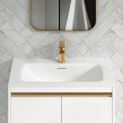 Orion 800mm Matte White 2 Door Floor Standing Vanity Unit with Stone ...